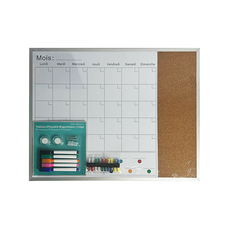Tableau semainier effaçable magnétique et liège l.40 x H.51 cm + 5 ... Tableau semainier effaçable magnétique et liège l.40 x H.51 cm + 5 ...