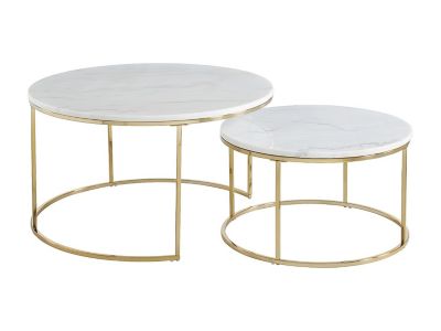 Tables basses gigognes ANGELA - Marbre blanc et métal doré