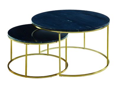 Tables basses gigognes ANGELA - Marbre noir et métal doré
