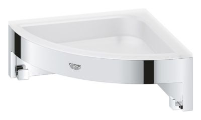 Tablette d'angle murale pour douche, en métal chromé et verre dépoli ...