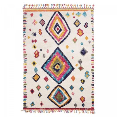 Tapis berbère tissé motif ethnic LYN5 OURIKA, ivoire