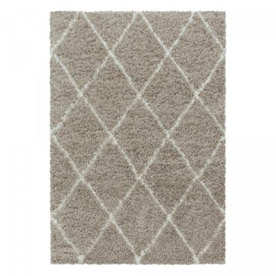 Tapis berbère tissé motif losange SHAGGY A, Beige