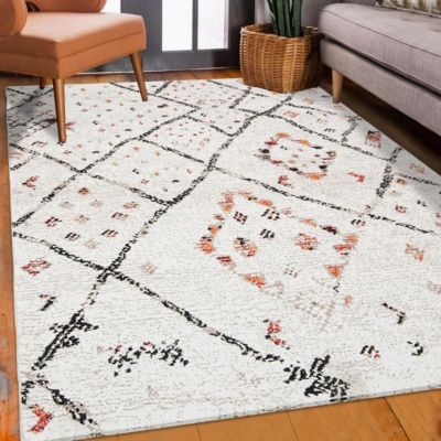 Tapis berbère tissé motifs tribaux LYN8 MORA, Crème, noir, orange