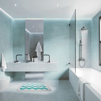 Tapis de bain 50 x 80 cm en polyester microfibre, rayures bleu aqua ...