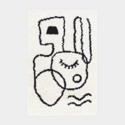Tapis de salon à poils longs - Line art - Noir et blanc cassé - 160 x ...