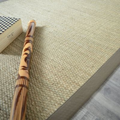 Tapis Jonc de mer Kalapa fin panama - Ganse coton taupe - 120 x 170 cm