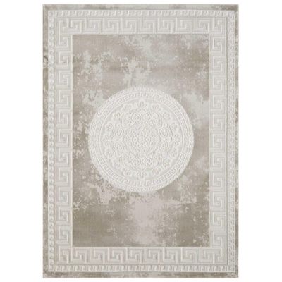 Tapis oriental tissé motif ancestral LYN7 ALAN, marron, beige