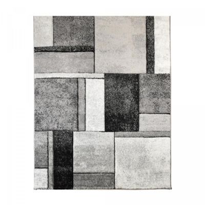 Tapis salon et chambre tissé motif géométrique LYN8 GEOME, Gris, noir