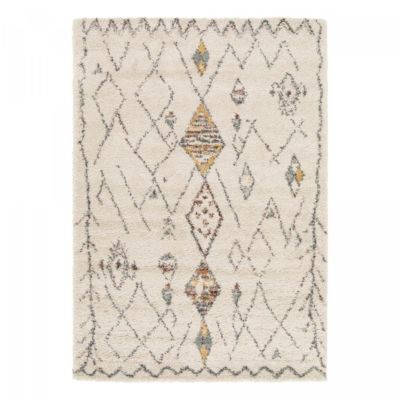 Tapis shaggy tissé motif berbère AURORA 1, Ecru, beige