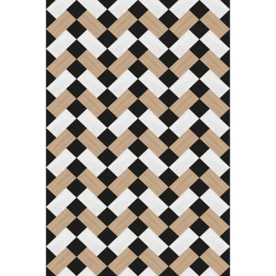 Tapis vinyle motif rectangles blancs, noirs et naturels L.148,5 x l.99 ...