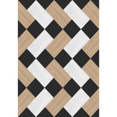 Tapis vinyle motif rectangles, carrés blancs, noirs et naturels L.95 x ...