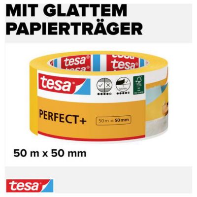 tesa Perfect+ 56538-00000-00 - Ruban de masquage Washi 50 m x 50 mm jaune