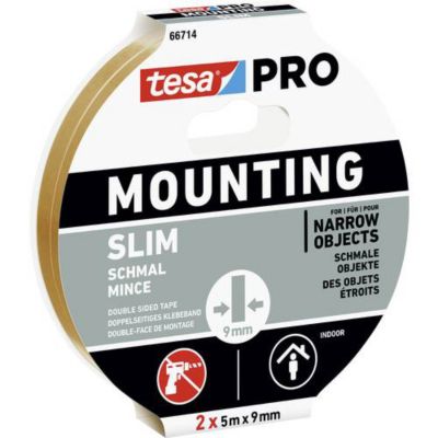 tesa PRO Mounting ruban de montage double-face étroit 9 mm x 10 m blanc