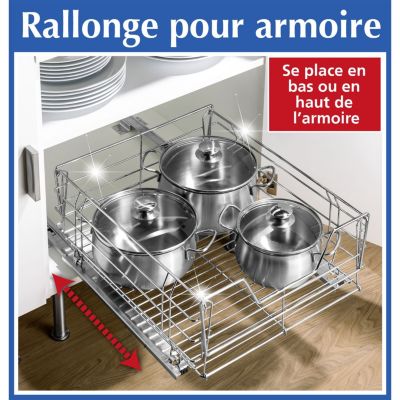 Tiroir télescopique de rangement cuisine en acier chromé Gris, L. 42 x ...