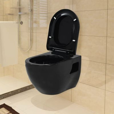 Toilette suspendue au mur avec réservoir caché Céramique Noir