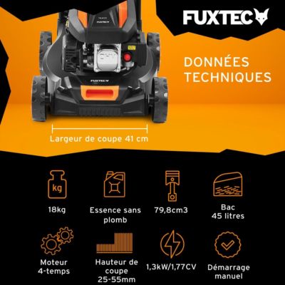Tondeuse à gazon poussée thermique 40,6cm 80cm3 - FX-RM4180 Fuxtec - 45L