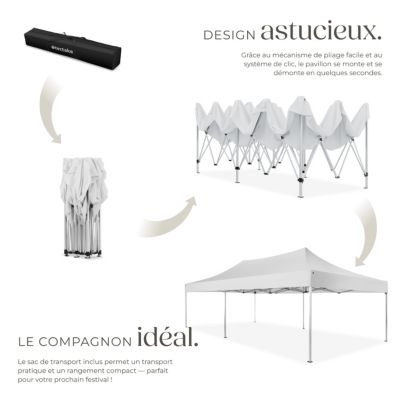 Tonnelle de jardin pliable 6 x 3 étanche avec 2 pièces latérales blanc