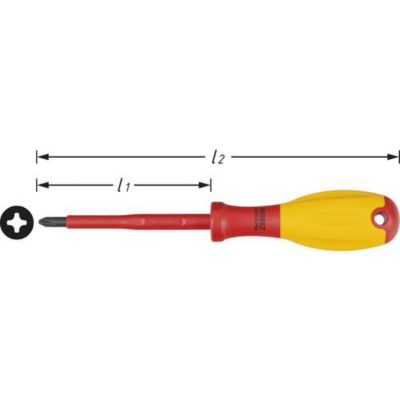 Tournevis cruciforme isolé PH2 pour électricien, lame 100 mm, manche 110 mm