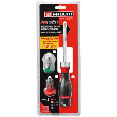 Tournevis porte-embouts à cliquet + 15 embouts protwist Facom | Castorama