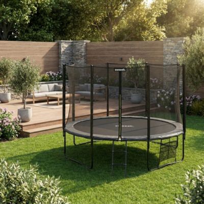 Trampoline 400cm gris avec filet de protection. échelle. bâche. filet ...