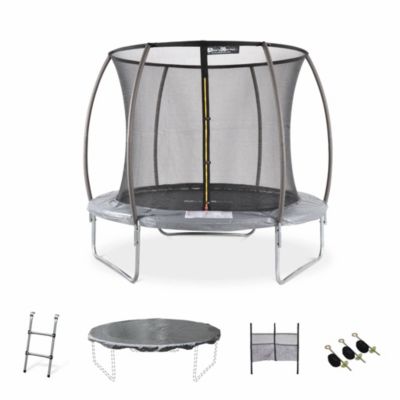 Trampoline rond D. 250cm gris avec filet de protection intérieur ...