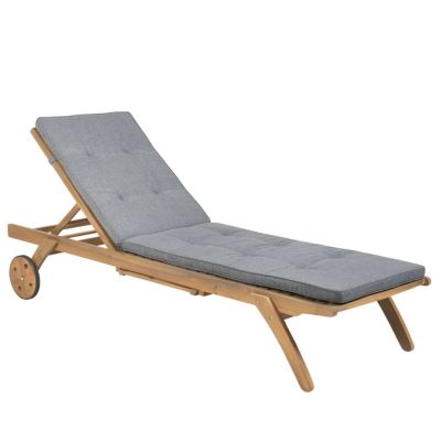 Transat de jardin en bois avec tablette et coussin gris CESANA | Castorama