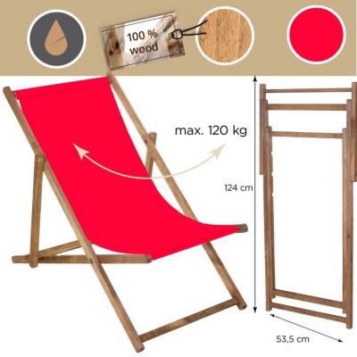 Transat de Jardin pliant en bois de hêtre SPRINGOS - Rouge - 1 personne ...