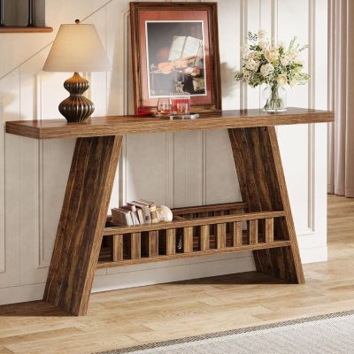 Tribesigns Farmhouse Table console rustique de 160 cm avec rangement marron