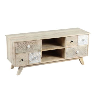 TROMSO - Meuble TV 6 Tiroirs en Manguier Massif Clair | Castorama