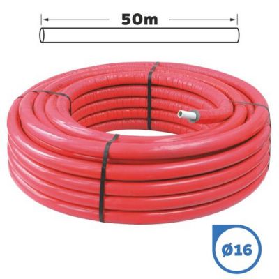Tube multicouche D16 isolé rouge en couronne 50m - Isolant 8mm ...