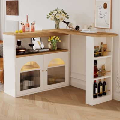 URBAN MEUBLE Table de bar extensible blanc avec rangement et bande ...