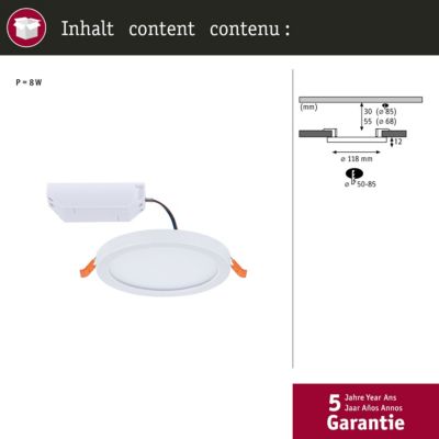 VariFit Panneau encastré LED Dim to Warm Areo IP44 rond 118mm 6,5W 550lm 3000K Blanc