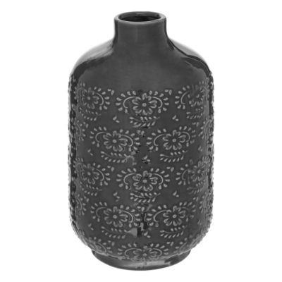 Vase en Céramique émaillée Gris motif en relief D. 12 x H. 21,5 cm ...