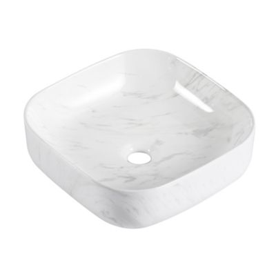Vasque à poser carrée en céramique effet marbre blanc l.37 x P.37 x H ...
