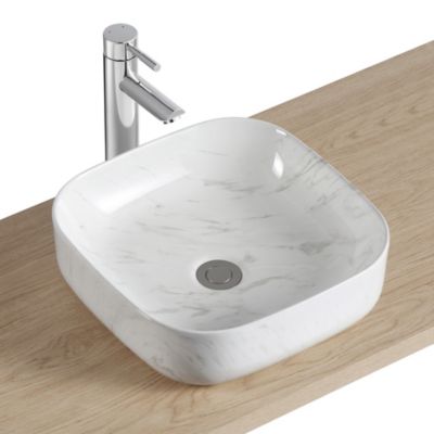 Vasque à poser carrée en céramique effet marbre blanc l.37 x P.37 x H ...