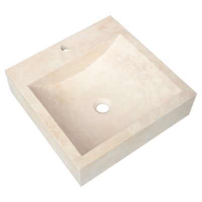 Vasque à poser carrée en travertin l.45 x H.12 x P.45 cm, Casa Linéa Ninon