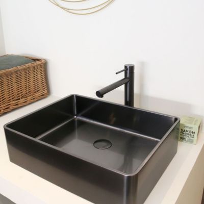 Vasque à poser en inox gun métal l.37 x H.13 x P.48 cm, Essebagno Luisa
