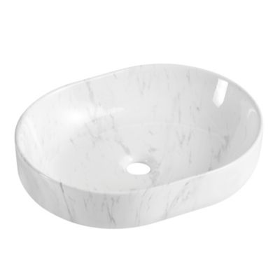 Vasque à poser ovale céramique imitation marbre blanc Lou | Castorama