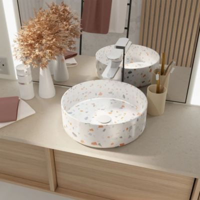 Vasque à poser ronde en céramique terrazzo Ø35 x H.12 cm, Galedo