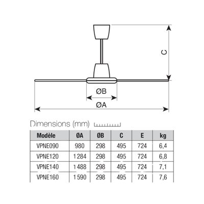 Ventilateur plafonnier d'intérieur blanc 120 cm - VORTICE - VPNE120