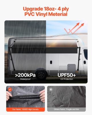 VEVOR Auvent voiture camping-car 488cm, pare-soleil, rétractable ...