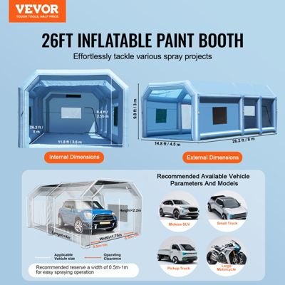 VEVOR Cabine peinture gonflable 8x4.5x3m, souffleurs 950+750W avec ...