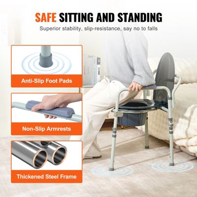 VEVOR Chaise percée avec siège large, hauteur 7 niveaux réglable, seau ...