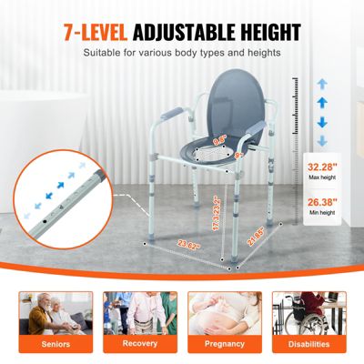 VEVOR Chaise percée avec siège large, hauteur 7 niveaux réglable, seau ...