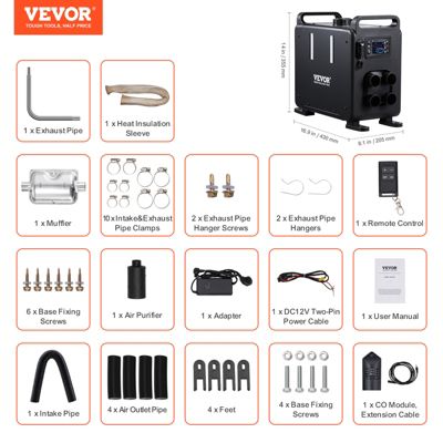 VEVOR Chauffage diesel 8kW 12 24V. Contrôle par appli, télécommande et ...