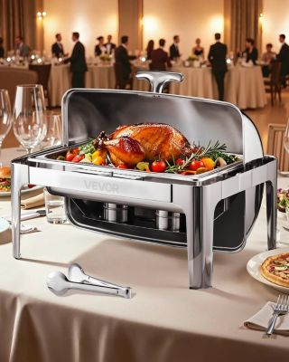 VEVOR Chauffe-plat rectangulaire 8.5L, inox. Couvercle rabattable, bac ...