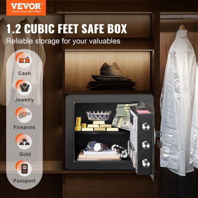 VEVOR Coffre-fort numérique 34L, 2 types déverrouillage mot de passe ...