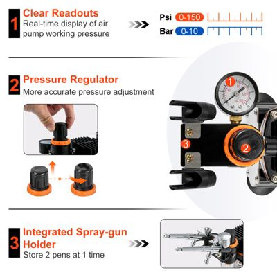 VEVOR Compresseur aerographe pro kit complet double action, buses 0.2/0 ...