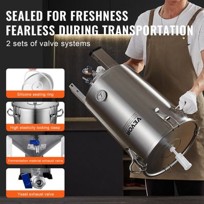 VEVOR Cuve brassage bière inox 304, 30L, avec base, couvercle, robinet ...
