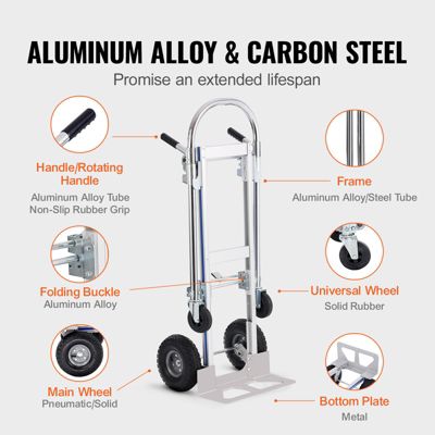 VEVOR Diable pliant aluminium 2-en-1, charge 363 kg, convertible ...